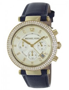 Michael Kors Women's Parker MK2280 Blue Leather Quartz Watch Only $99. ...