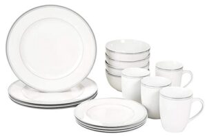 Amazon Basics 16-Piece Cafe Stripe Kitchen Dinnerware Set, Plates ...