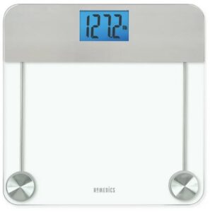 HoMedics Stainless Steel Clear Glass Digital Bathroom Scale Includes 2 ...