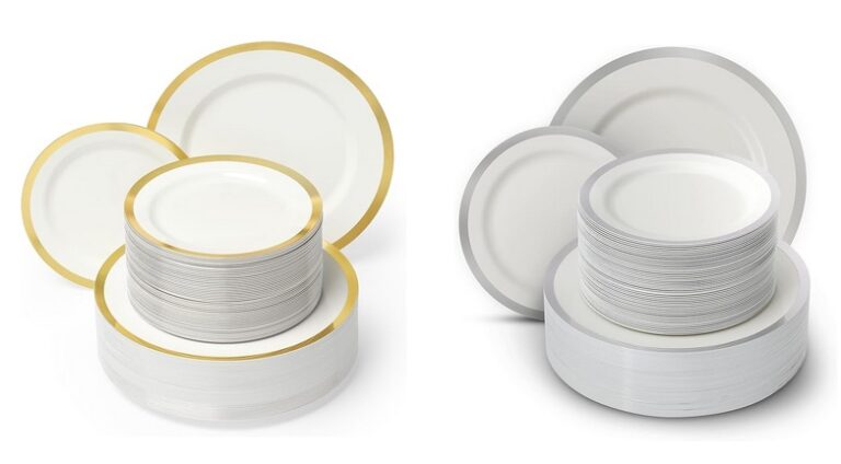 By Madee HEAVYWEIGHT 100 Pcs Gold Rimmed Plastic Plates for Party - 50 ...