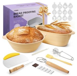 Sourdough Bread Baking Supplies Proofing Baskets Starter Kit with Knife ...
