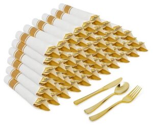 50 Gold Wrapped Plastic Cutlery Set with Napkin - By Zulzzy ...