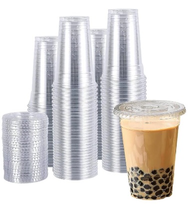 TashiBox plastic cups with lids [20 oz 100cups&100flat lids],Clear ...