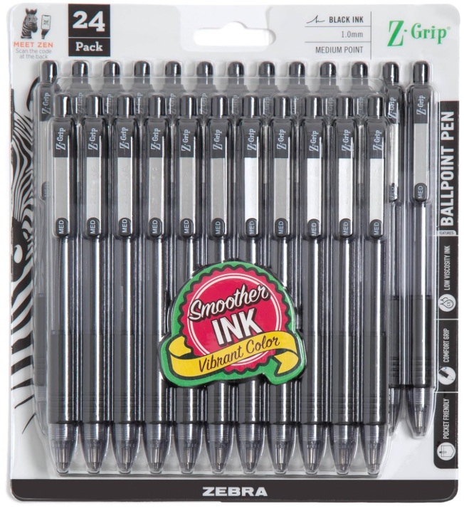 Zebra Pen Z-Grip Retractable Ballpoint Pen, Smooth-Flowing Black Ink, 1 ...