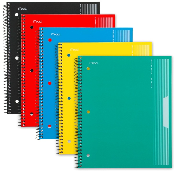 Mead Spiral Notebook, 5 Pack, 1 Subject, College Ruled Paper, Plastic ...