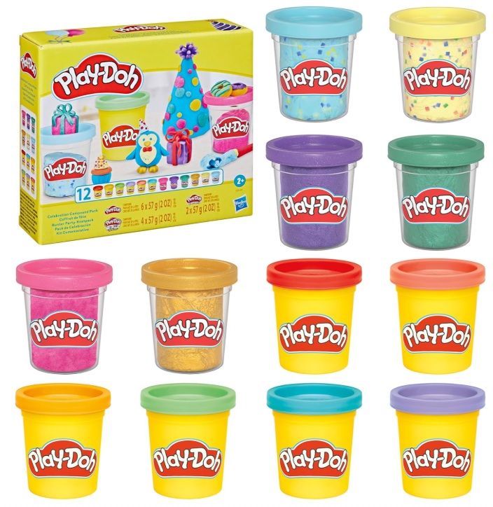 Play-Doh 12 Pack Celebration Compound, Includes Confetti & Metallic ...