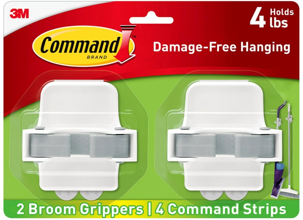 Command Broom and Mop Grippers, 2 Hangers and 4 Command Strips, Damage ...