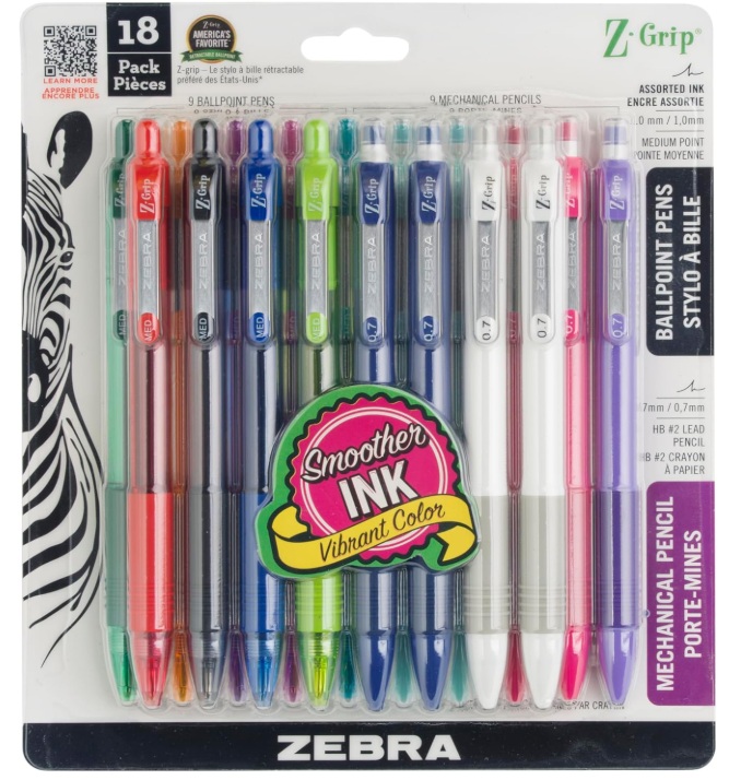 Zebra Pen Z-Grip Retractable Ballpoint Pen and Mechanical Pencil Set ...