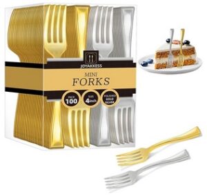 100 PCS Gold and Silver Mini Forks Heavy Duty, 4 inch Gold and Silver ...