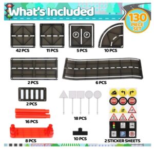 Playmags Magnetic Tiles Road Set for Kids - 130-Pieces Magnet Building ...