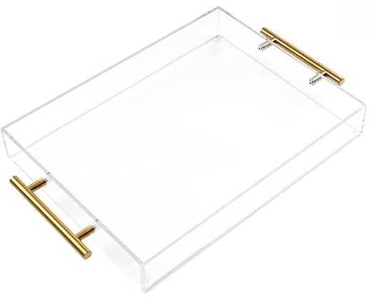 12"x16" Clear Acrylic Serving Tray with Golden Handles, Sturdy Huge ...