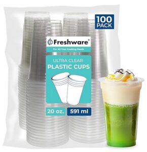 Freshware Clear Plastic Cups [100 Pack - 20 oz] Disposable Cups for ...