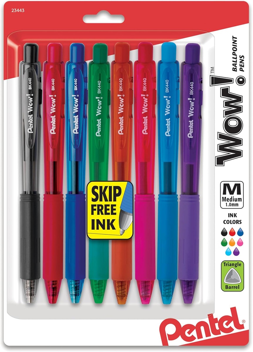 Pentel Wow! Retractable Ballpoint Pens, (1.0mm), Medium Line, Assorted ...